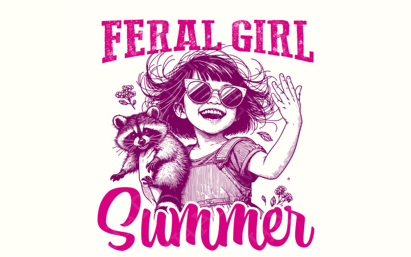Feral Girl Summer Png, Funny Raccoon Design, Summer Shirt Design, Retro ...