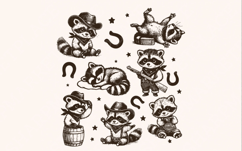 Vintage Cowboy Raccoon Western Cowboy Cowgirl Desert Style PNG, Retro ...