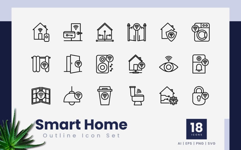 Smart Home Outline Black Icons #429178 - TemplateMonster