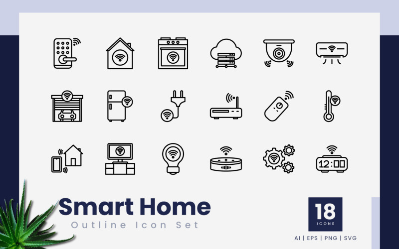 Smart Home Outline Icon Set #429177 - TemplateMonster