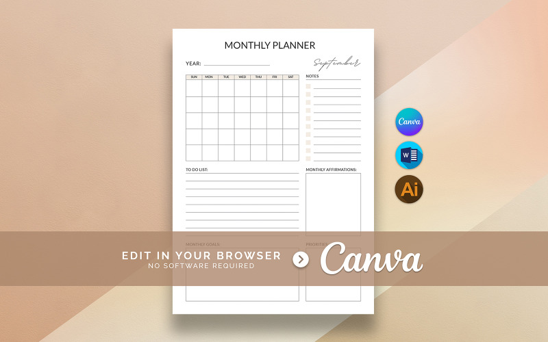 Printable Monthly Planner Template Canva - TemplateMonster