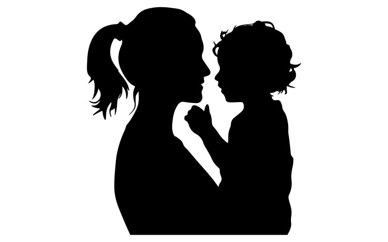 Style d'art vectoriel silhouette maman et enfant avec fond blanc