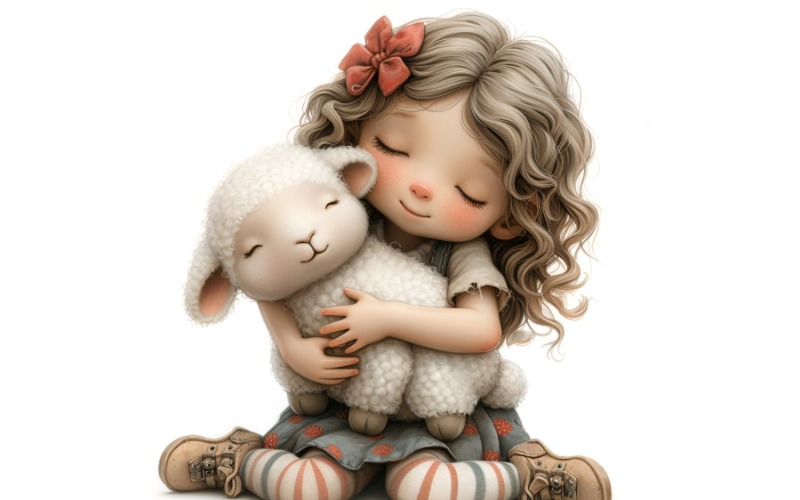 Girl Hugging with Lamb 146 #431830 - TemplateMonster
