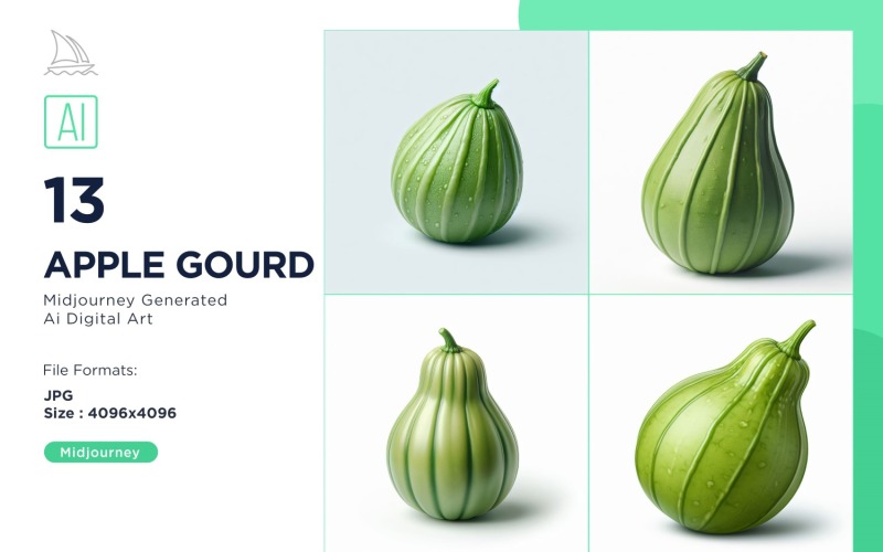 Fresh Apple Gourd Vegetable on White Background Set