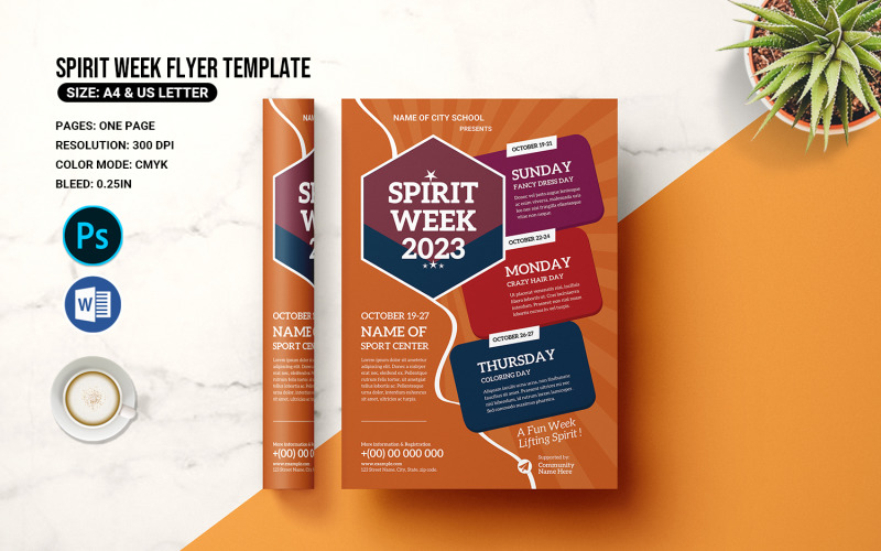 Spirit Week Flyer. Photoshop and Ms Word - TemplateMonster