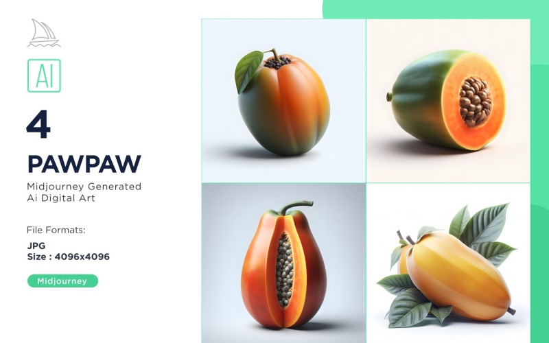Fruta fresca de 4 papaya con hojas verdes aisladas sobre fondo blanco