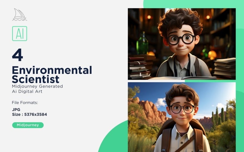 3D Pixar Character Child Boy Environmental Scientist with relevant ...