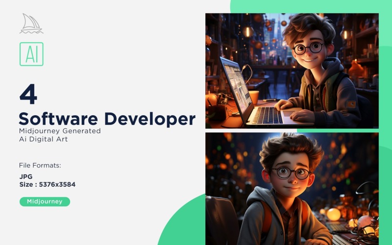 3D Pixar Character Child Boy Software_Developer avec environnement ...