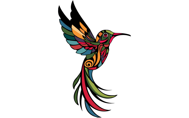 Colibri volant multicolore tribal --- illustration vectorielle