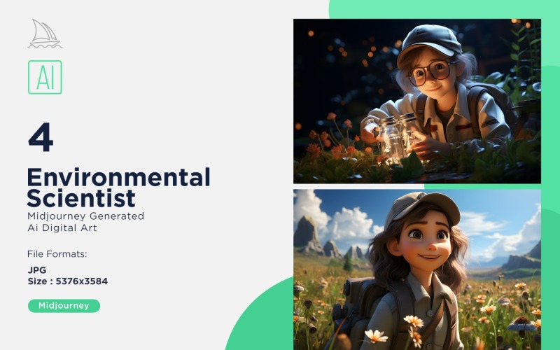 3D Pixar Character Child Girl Environmental Scientist with relevant ...