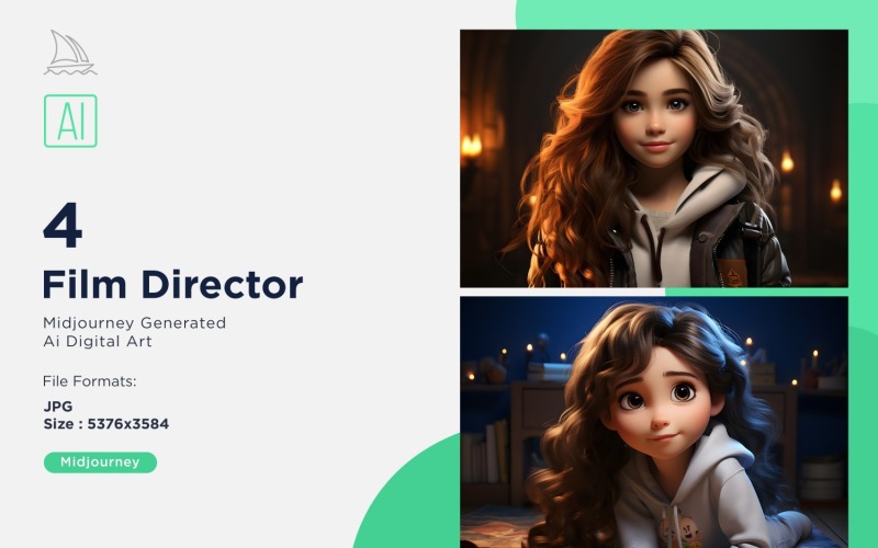 3D Pixar Character Child Girl Film Director with relevant environment Set