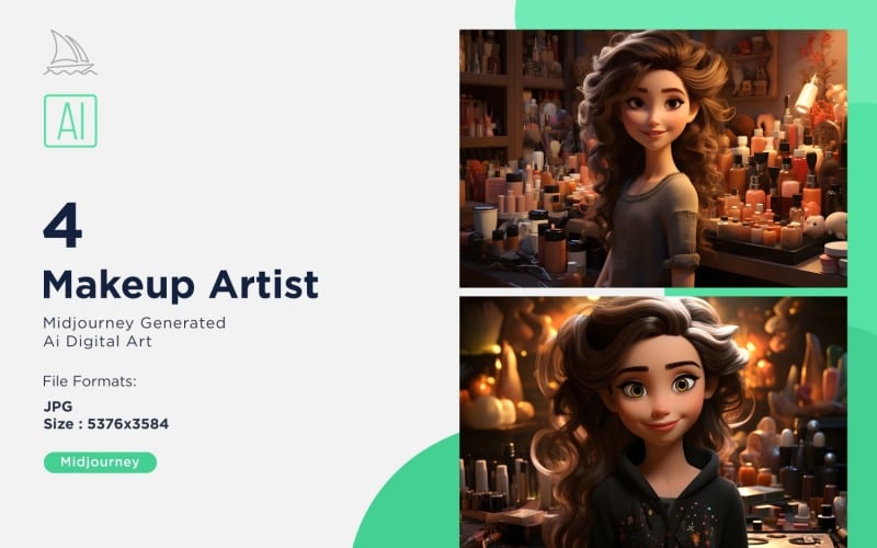 3D Pixar Character Child Girl Makeup Artist with relevant environment Set