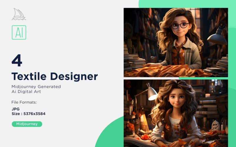 3D Pixar Character Child Girl Textile Designer with relevant ...