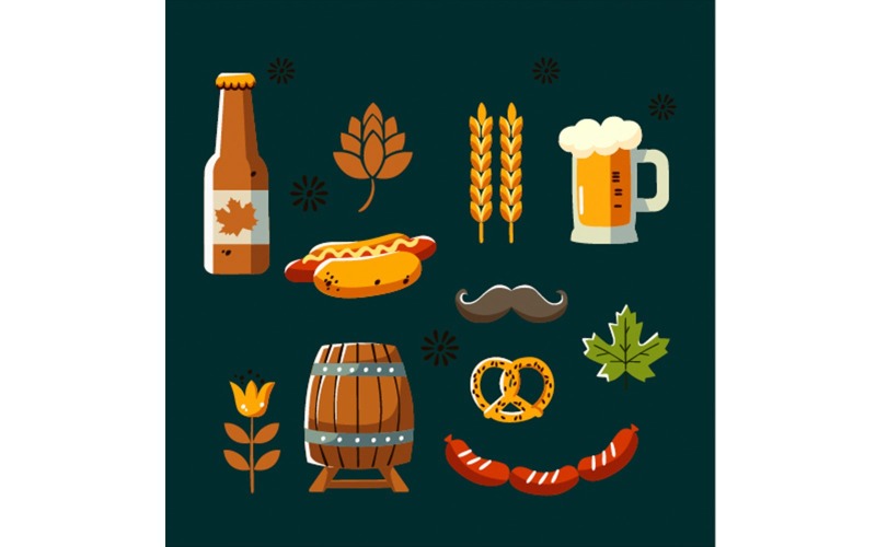 Pack Traditional Beer Elements Illustration - TemplateMonster