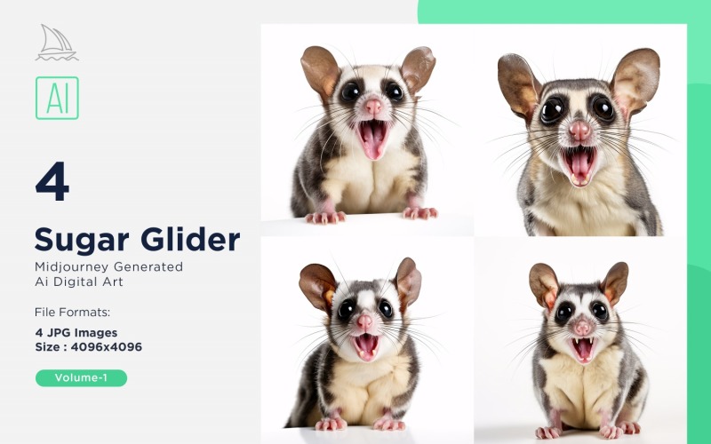 Sugar Glider divertido Animal cabeza asomando sobre fondo blanco Set