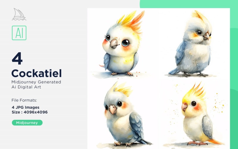 Super mignon calopsitte oiseau bébé aquarelle illustration faite à la ...