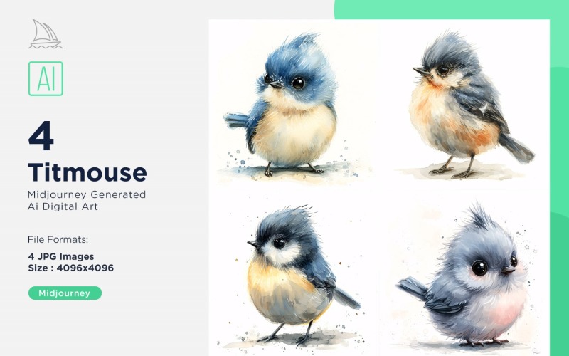 Super süße Meise Vogel Baby Aquarell handgemachte Illustration Set