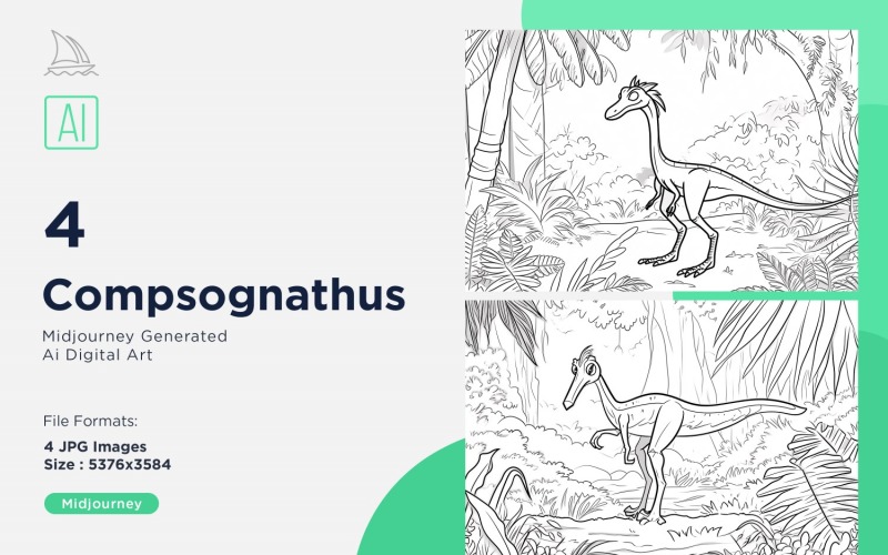 Compsognathus Dinosaur Coloring Pages Set - TemplateMonster