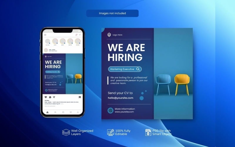 Minimal Hiring PSD Banner: Job Vacancy Template Square