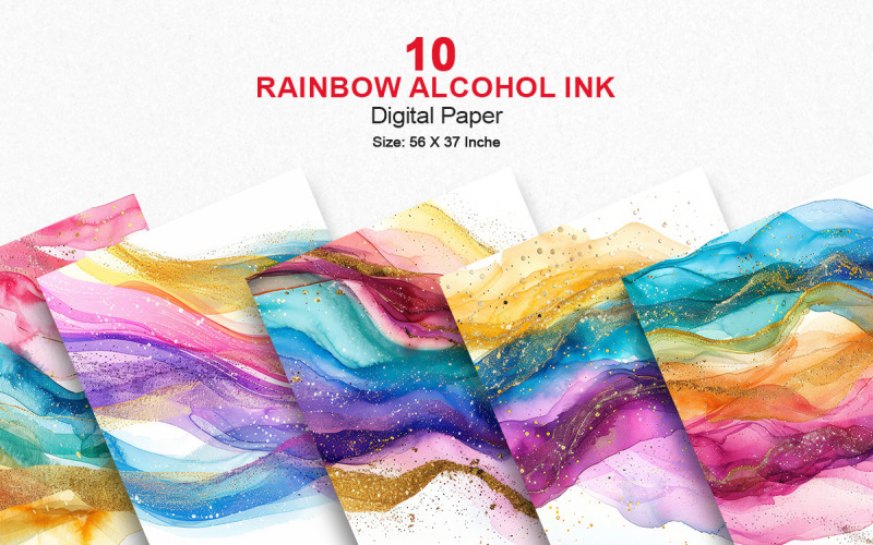 Colorful Rainbow gold glitter alcohol ink art, Abstract digital paper ...