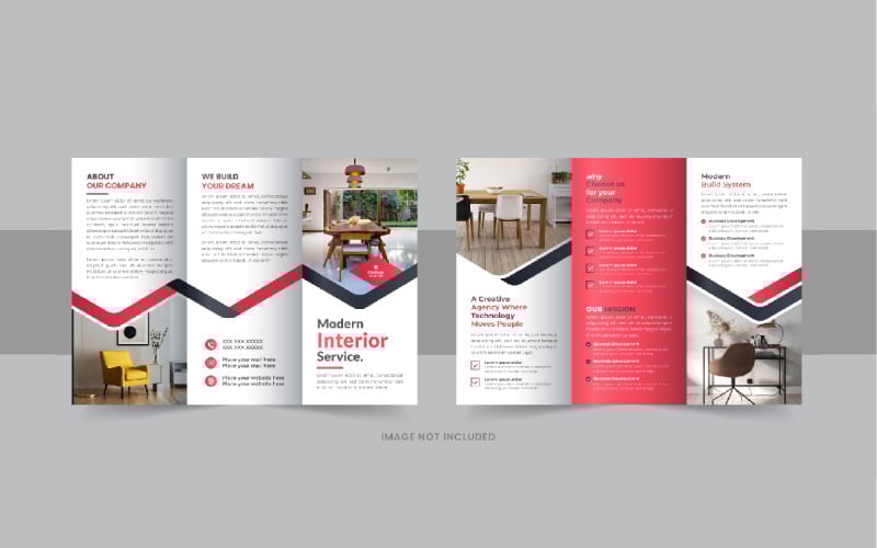 Interior trifold brochure, Real estate or furniture trifold brochure layout