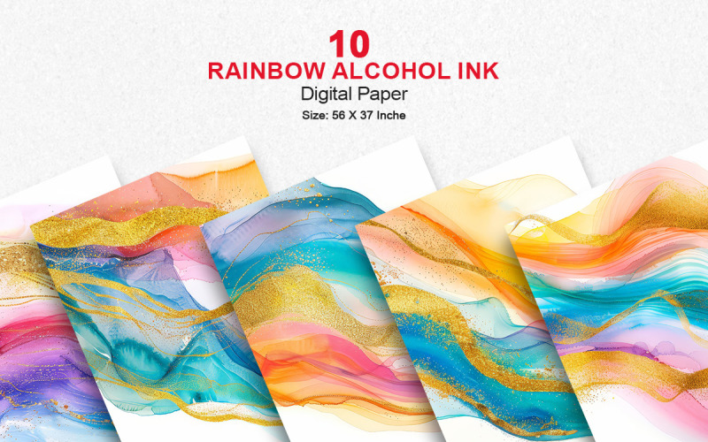 Colorful watercolor rainbow alcohol ink art and gold glitter texture ...