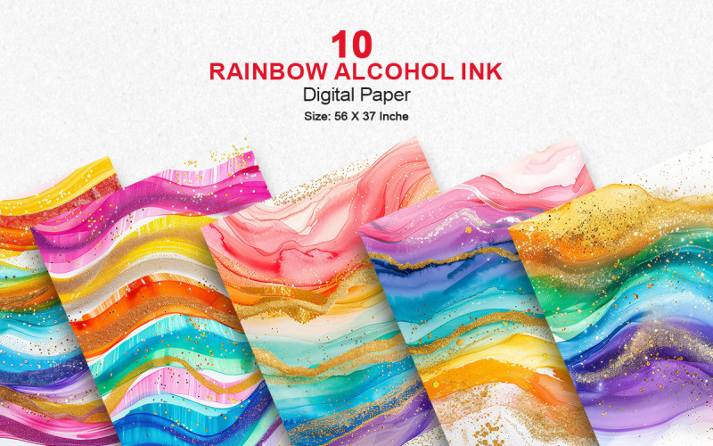 Colorful watercolor vinyl rainbow alcohol ink art and shiny gold ...