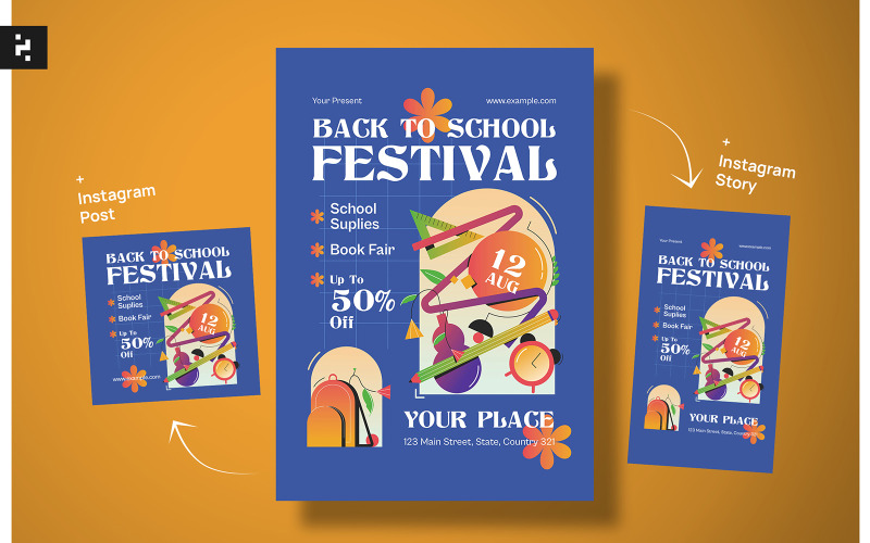 Blue Back to School Festival Flyer #435796 - TemplateMonster