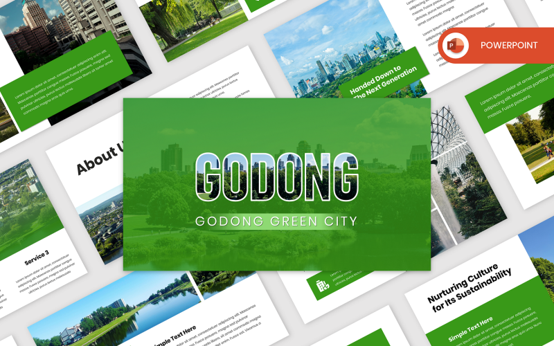 Godong - 绿色城市 PowerPoint 模板 #437250 - TemplateMonster