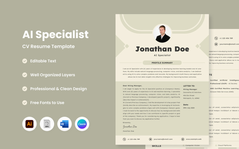 Creative CV Resume AI Specialist V2 #438163 - TemplateMonster