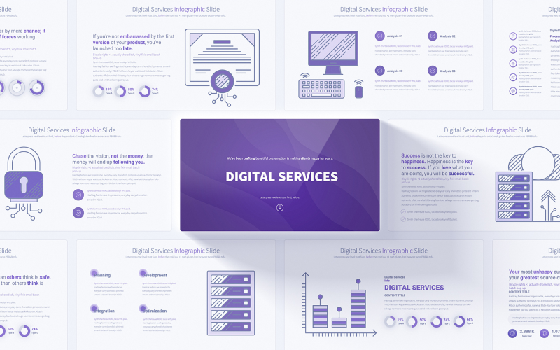 Plantilla de PowerPoint con infografía sobre servicios digitales integrales