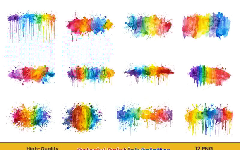 Watercolor Splash, Paint Splatter Clipart, Watercolor colorful paint ...