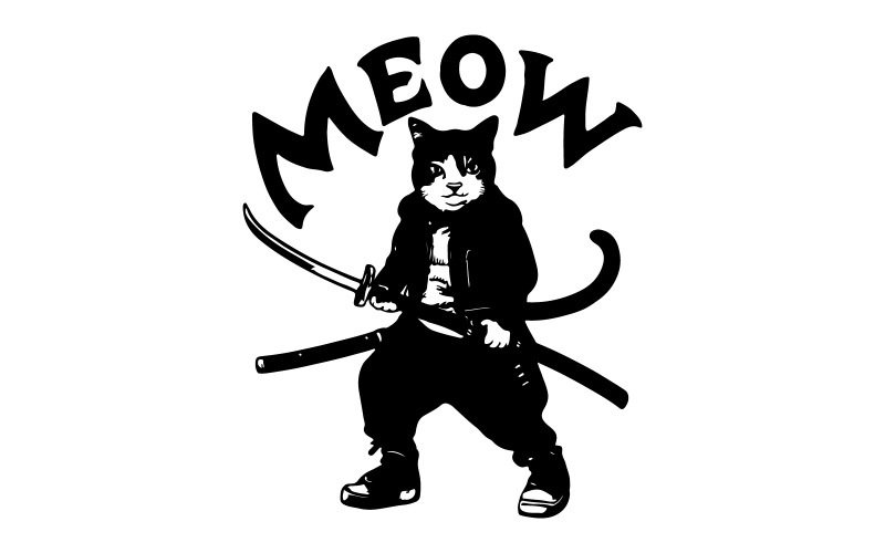 Cat ninja silhouette art illustration - TemplateMonster