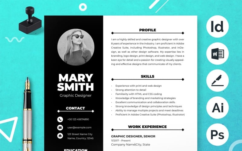 Stylish And Sleek Resume Template Design - TemplateMonster