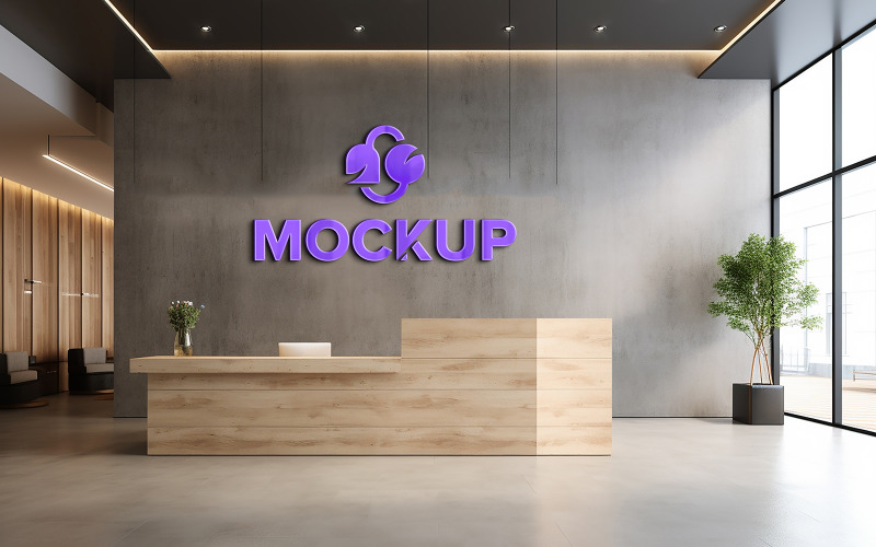Wooden counter wall logo mockup #439858 - TemplateMonster