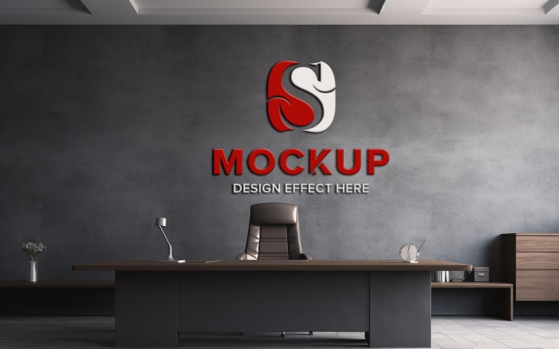 Office manager room gray wall mockup - TemplateMonster