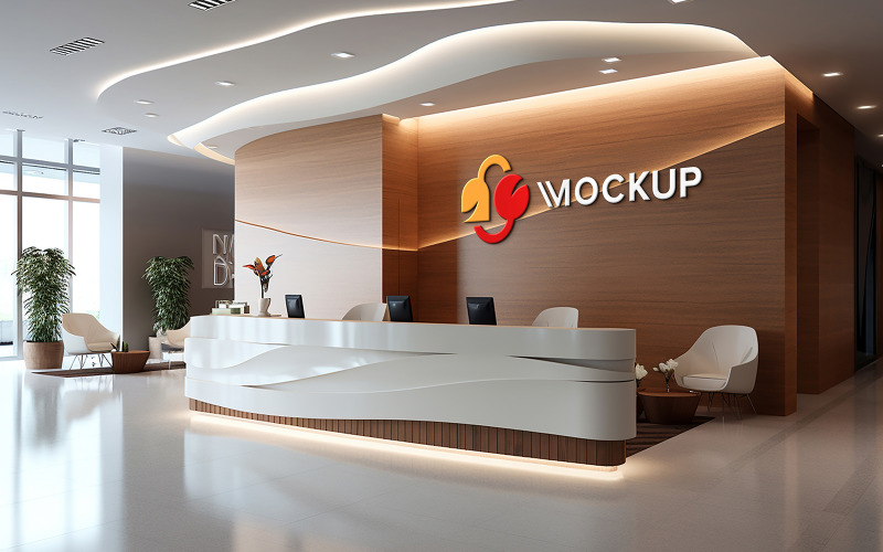 Hotel reception wooden wall logo mockup - TemplateMonster
