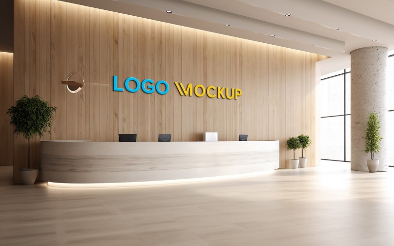 Reception wooden wall logo mockup #440046 - TemplateMonster