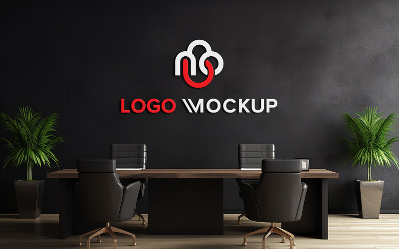 Manager room black wall logo mockup psd - TemplateMonster