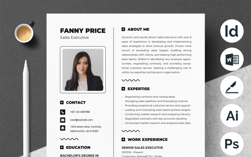Elegant CV Template with Clean Lines - TemplateMonster