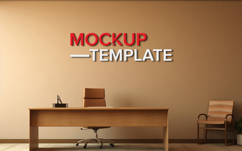 Office manager room brown wall logo mockup - TemplateMonster