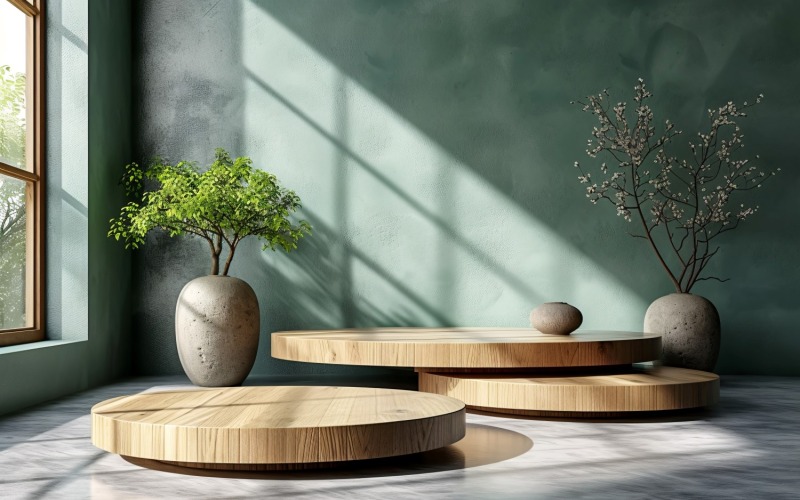 Podium for Product Presentation with Leaf Plants, green wall 194