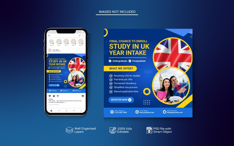 PSD Vibrant Study Abroad Social Media Post - TemplateMonster