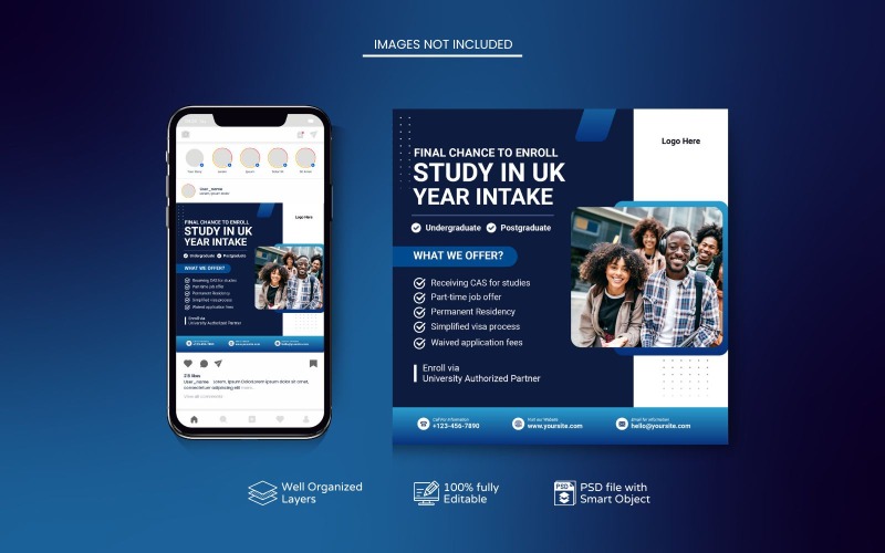 Vibrant Study Abroad Social Media Post PSD - TemplateMonster