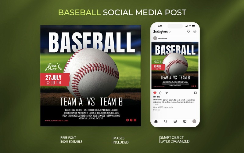 Baseball Game Social Media Template #443297 - TemplateMonster