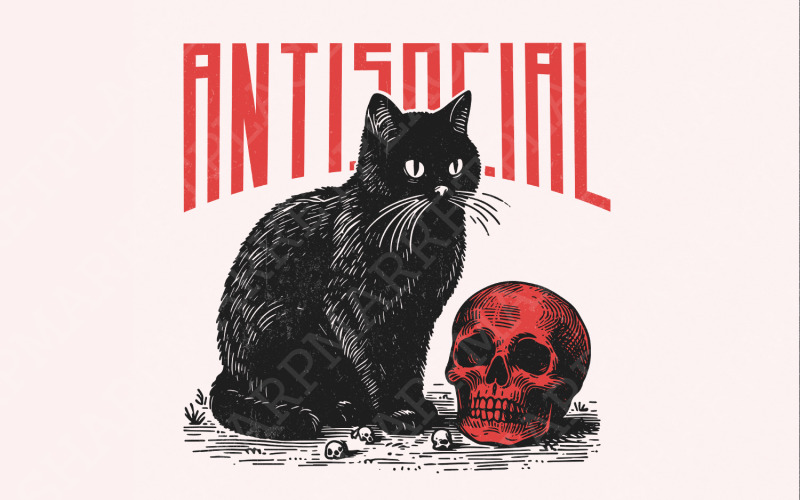 Chat antisocial PNG, graphique de t-shirt rétro vintage, conception de ...