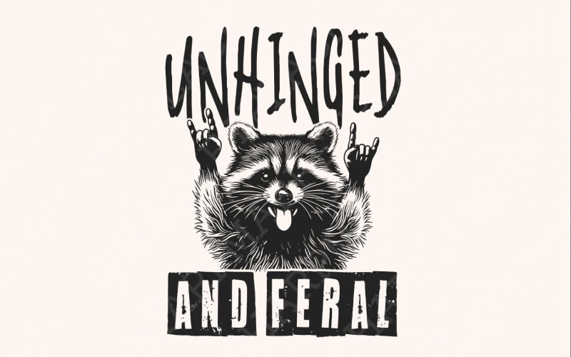 Unhinged And Feral Png, Funny Raccoon Png, Rock'n Feral Racoon, Vintage ...