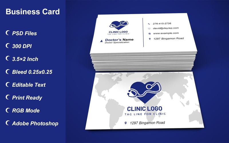 Business Card Template for Clinic - Doctor - Hospital - Customizable ...