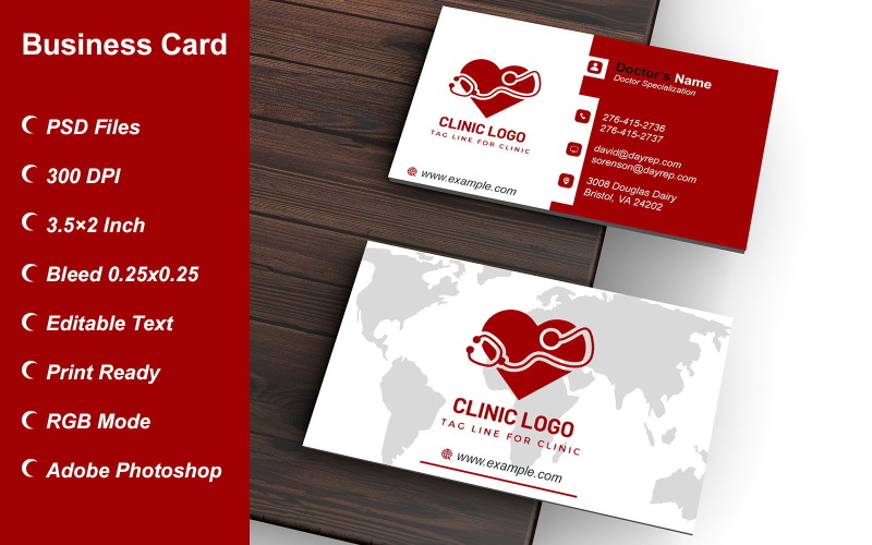 Business Card Template for Clinic - Doctor - Hospital - Customizable ...