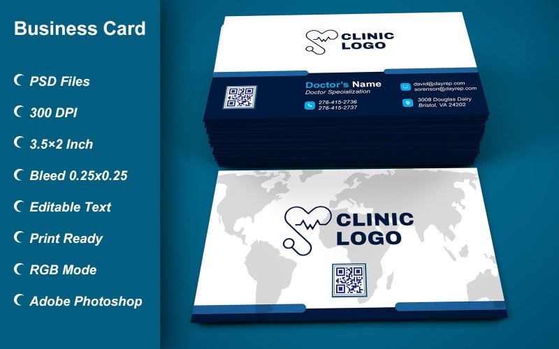 Business Card Template for Clinic - Doctor - Hospital - Customizable ...